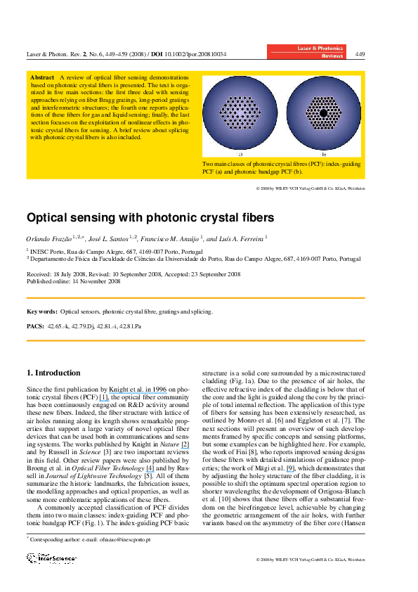 (PDF) Optical sensing with photonic crystal fibers
