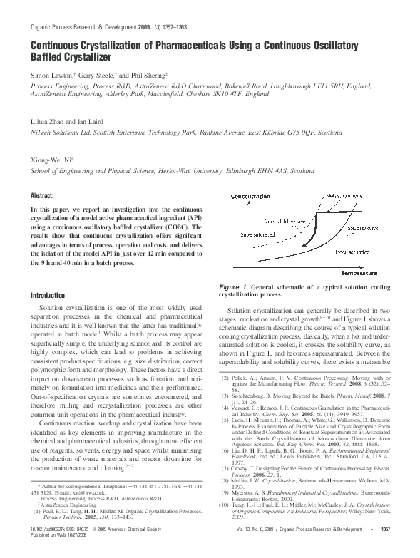 (PDF) Continuous Crystallization of Pharmaceuticals Using a Continuous ...