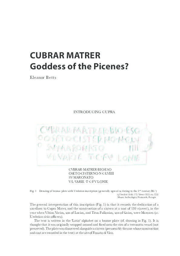 (PDF) Cubrar matrer: goddess of the Picenes?