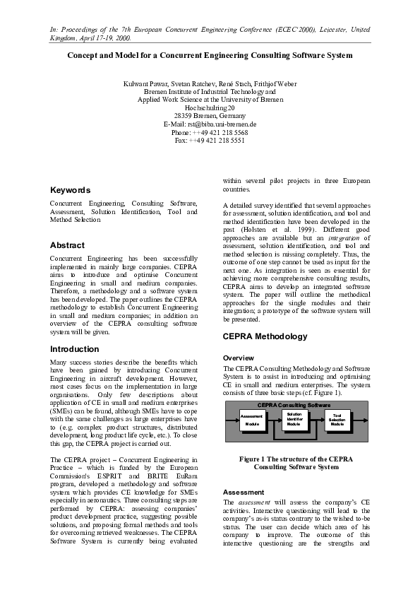 (PDF) Concept and Model for a Concurrent Engineering Consulting Software System