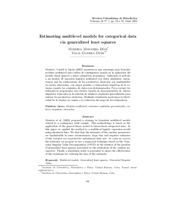 Pdf Estimating Multilevel Models For Categorical Data Via Generalized Least Squares