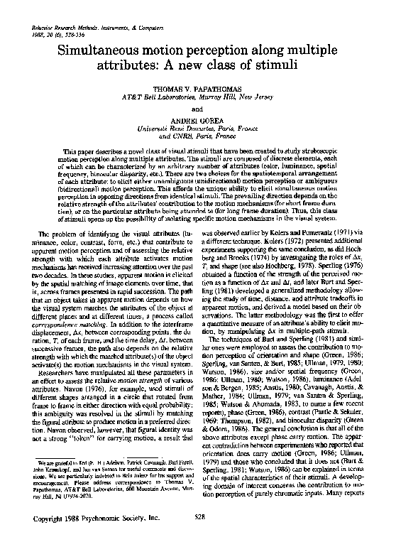 (PDF) Simultaneous motion perception along multiple attributes: A new ...