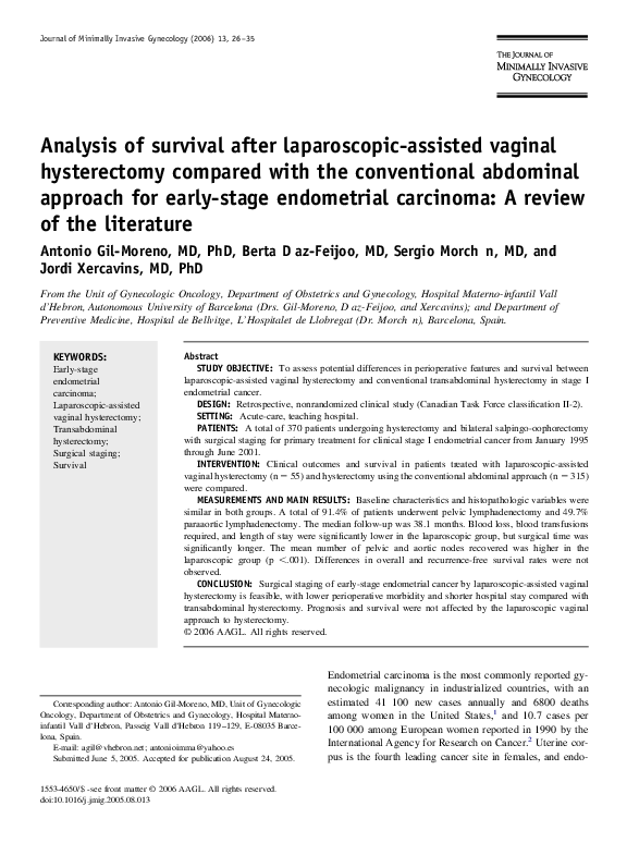 (PDF) Analysis of survival after laparoscopic-assisted vaginal hysterectomy compared with the ...