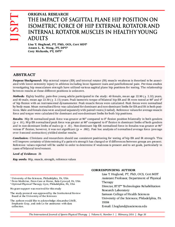 (PDF) THE IMPACT OF SAGITTAL PLANE HIP POSITION ON ISOMETRIC FORCE OF ...