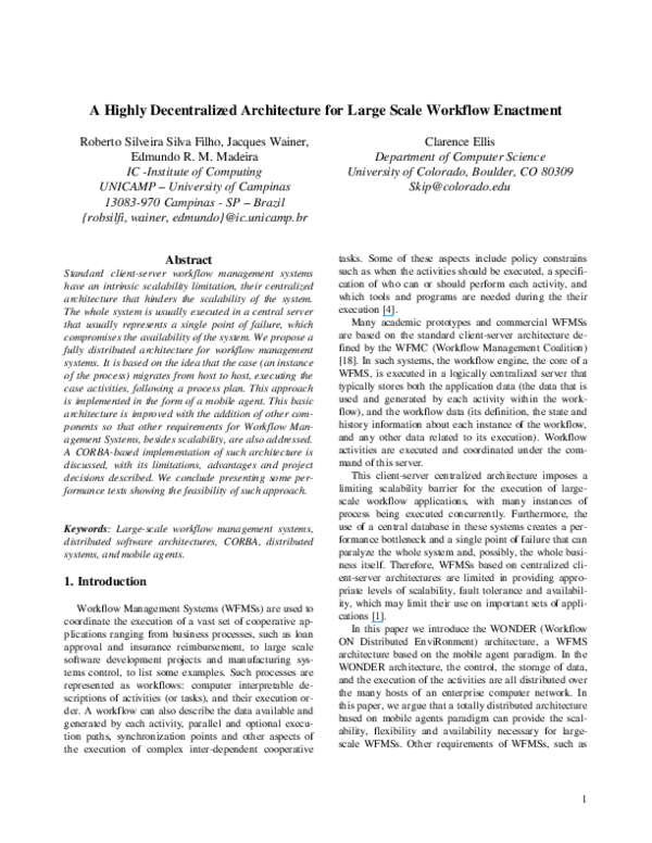 (PDF) A Highly Decentralized Architecture for Large Scale Workflow Enactment