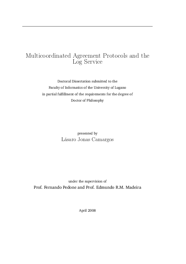 (PDF) Multicoordinated agreement protocols and the log service ...