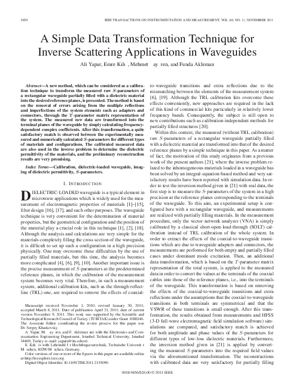 (PDF) A Simple Data Transformation Technique for Inverse Scattering Applications in Waveguides ...