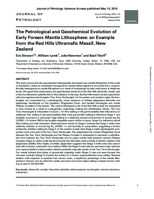 The Petrological and Geochemical Evolution of Early Forearc Mantle ...