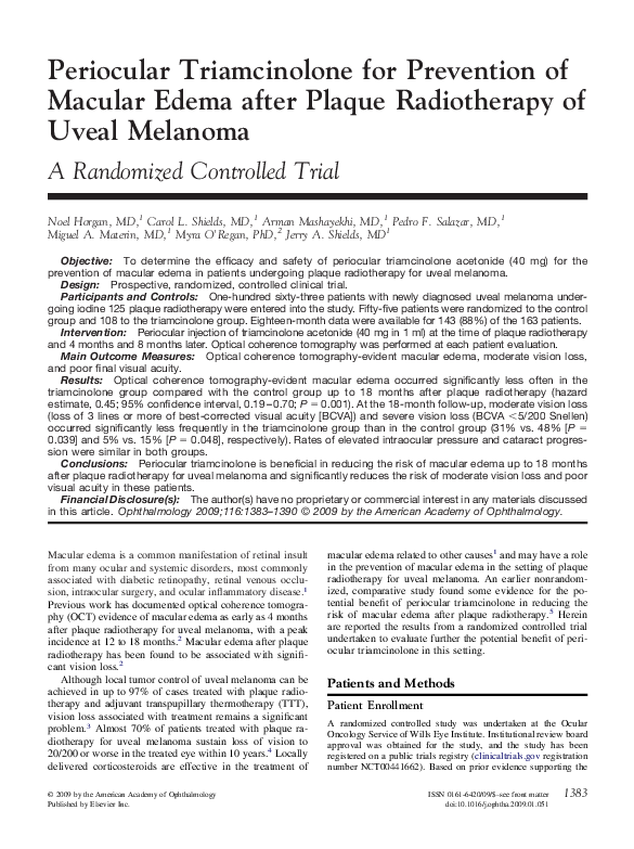 (PDF) Periocular Triamcinolone for Prevention of Macular Edema after ...