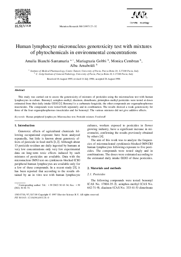 (PDF) Human lymphocyte micronucleus genotoxicity test with mixtures of ...