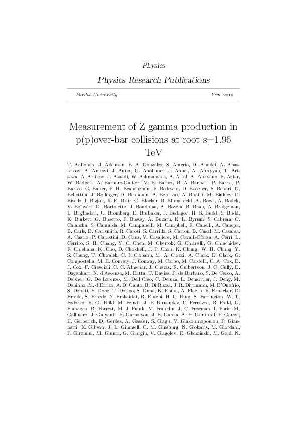 (PDF) Measurement of Z gamma production in p(p)over-bar collisions at ...