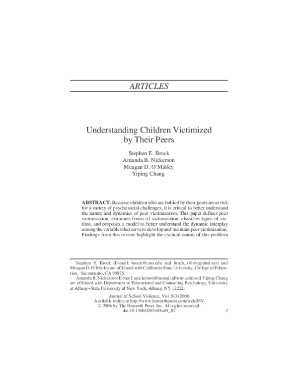 (PDF) Understanding Children Victimized by Their Peers