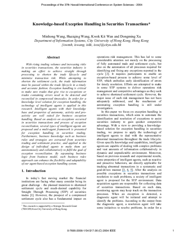 (PDF) Knowledge-Based Exception Handling in Securities Transaction