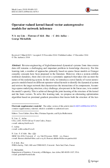 (PDF) Operator-valued kernel-based vector autoregressive models for network inference