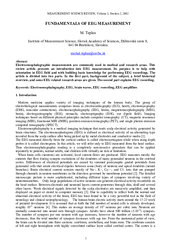 (PDF) FUNDAMENTALS OF EEG MEASUREMENT