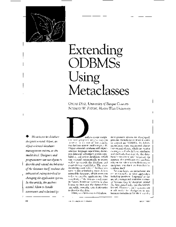 (PDF) Extending ODBMSs Using Metaclasses