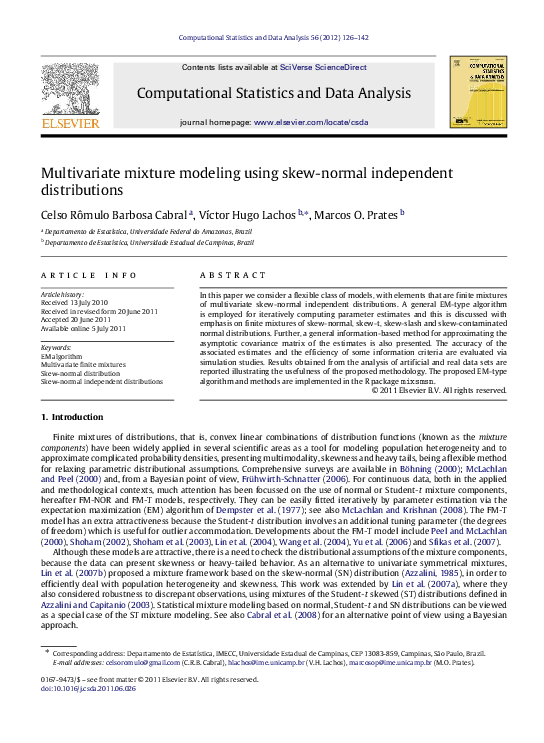 Pdf Multivariate Mixture Modeling Using Skew Normal Independent