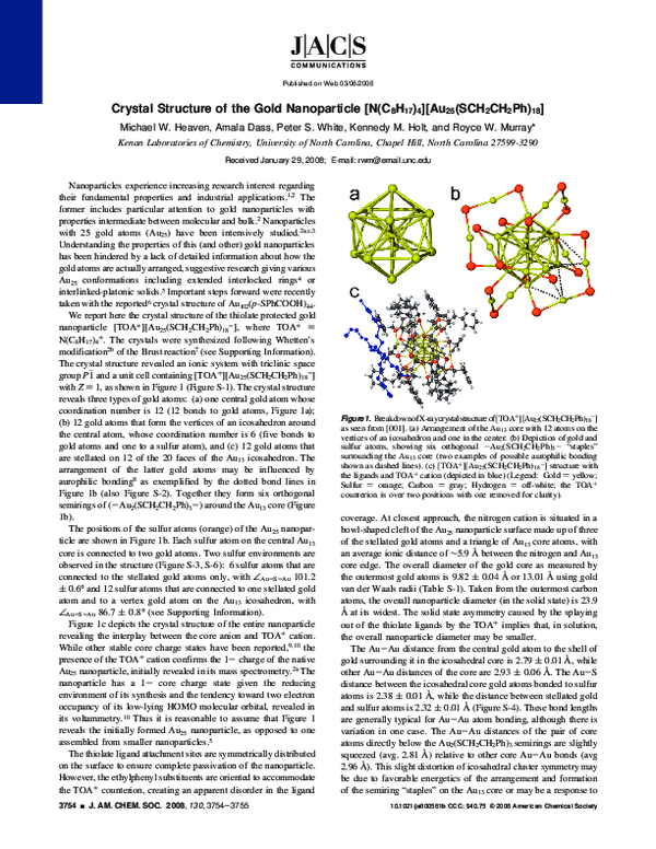 (PDF) Crystal Structure of the Gold Nanoparticle [N(C 8 H 17 ) 4 ][Au ...