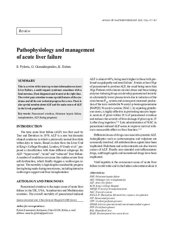 (PDF) Pathophysiology and management of acute liver failure