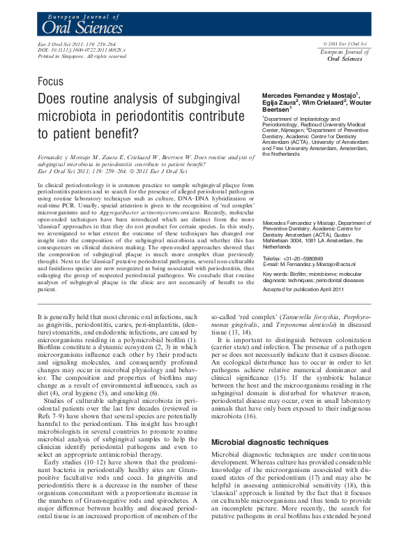 (PDF) Does routine analysis of subgingival microbiota in periodontitis ...