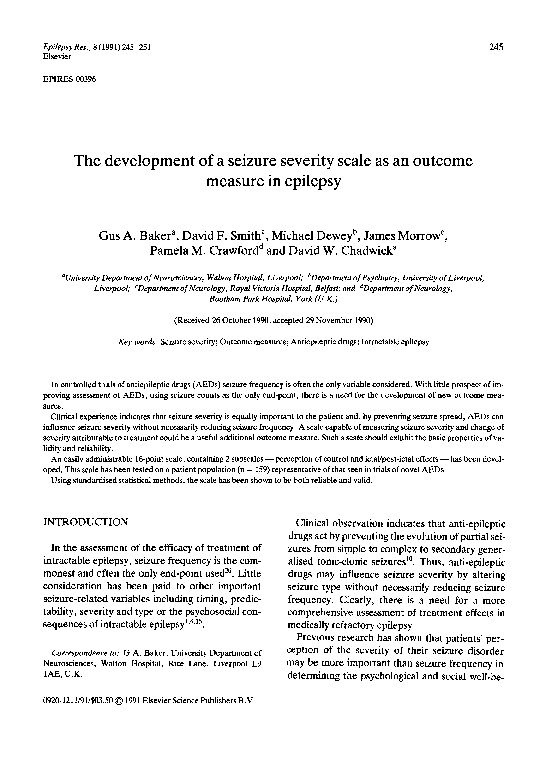 (PDF) The development of a seizure severity scale as an outcome measure ...