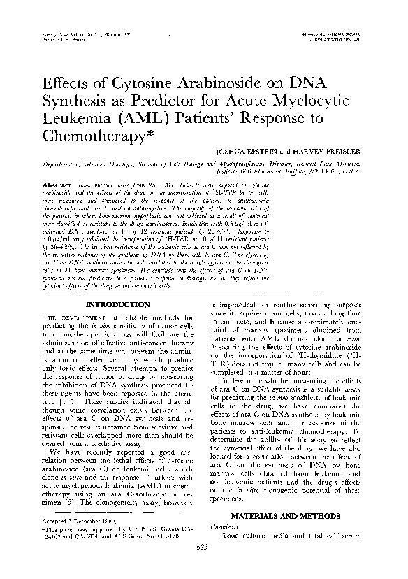 (PDF) Effects of cytosine arabinoside on DNA synthesis as predictor for ...
