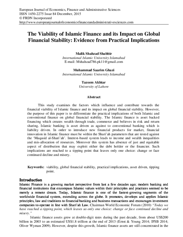 (PDF) The Viability of Islamic Finance and its Impact on Global ...