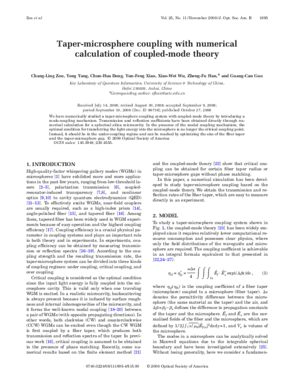 (PDF) Taper-microsphere coupling with numerical calculation of coupled ...