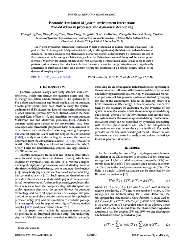 (PDF) Photonic simulation of system-environment interaction: Non-Markovian processes and ...