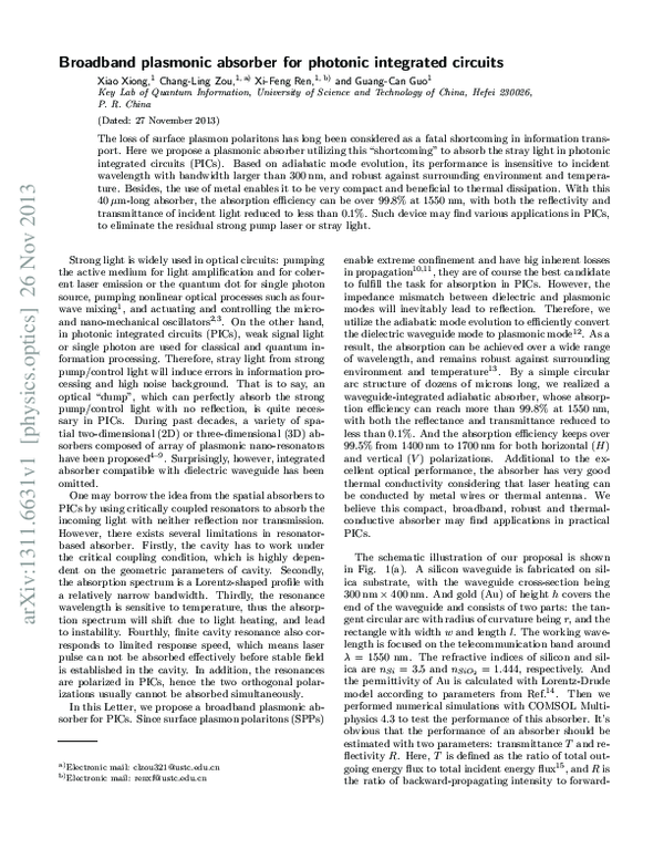 (PDF) Broadband plasmonic absorber for photonic integrated circuits