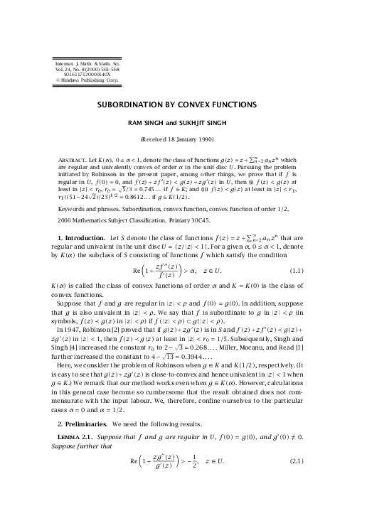 (PDF) Subordination by convex functions