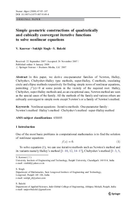 Pdf Simple Geometric Constructions Of Quadratically And Cubically Convergent Iterative