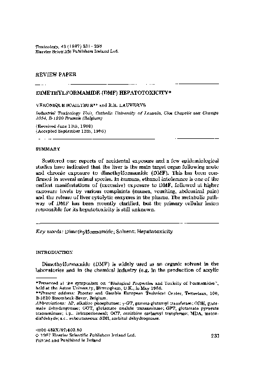(PDF) Dimethylformamide (DMF) hepatotoxicity