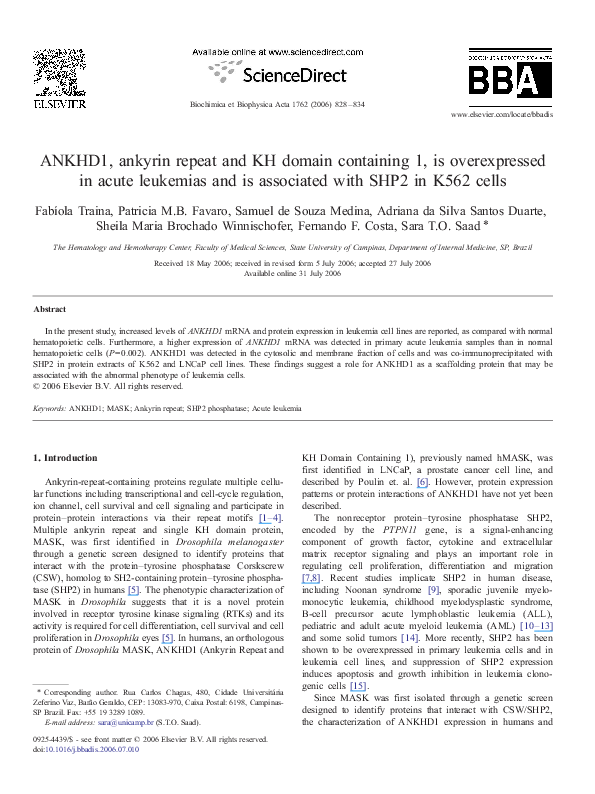 (PDF) ANKHD1, ankyrin repeat and KH domain containing 1, is ... (PDF) ANKHD1, ankyrin repeat and KH domain containing 1, is ...