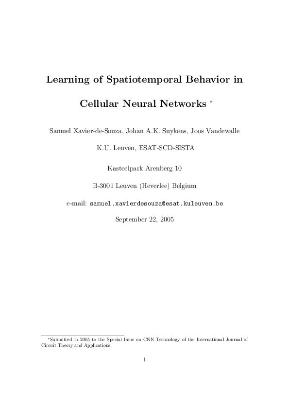 (PDF) Learning of spatiotemporal behaviour in cellular neural networks