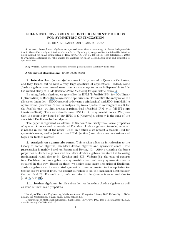 (PDF) Full Nesterov–Todd step infeasible interior-point method for symmetric optimization