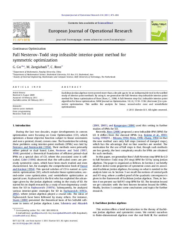 (PDF) A Full Nesterov–Todd Step Infeasible Interior-Point Method for Second-Order Cone Optimization