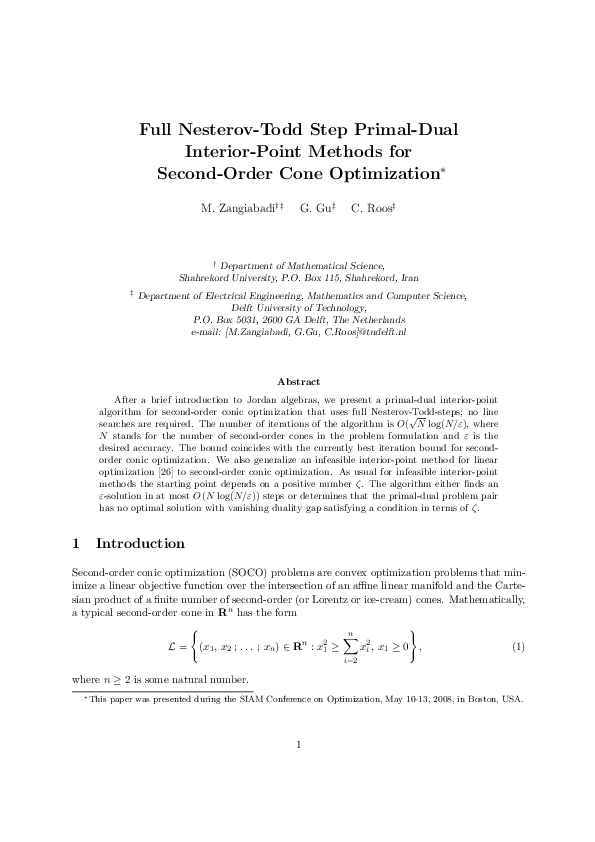 (PDF) Full Nesterov-Todd Step Primal-Dual Interior-Point Methods for Second-Order Cone Optimization