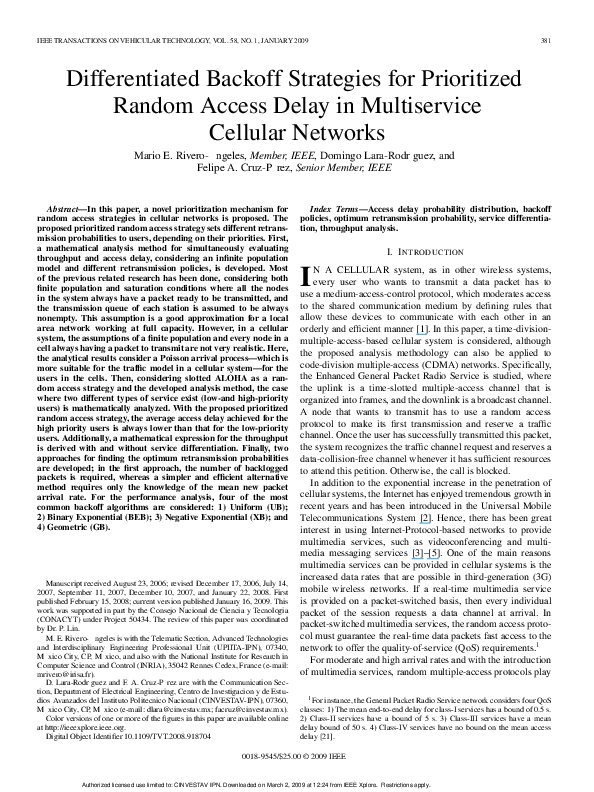 Pdf Differentiated Backoff Strategies For Prioritized Random Access Delay In Multiservice