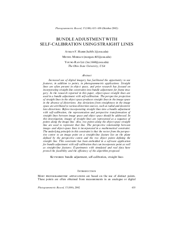 (PDF) BUNDLE ADJUSTMENT WITH SELF-CALIBRATION USING STRAIGHT LINES