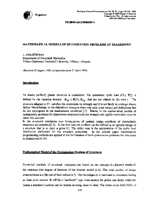 (PDF) Mathematical models of optimization problems at shakedown