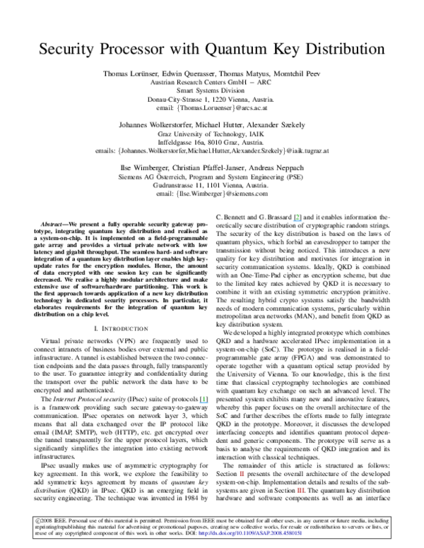 (PDF) Security processor with quantum key distribution