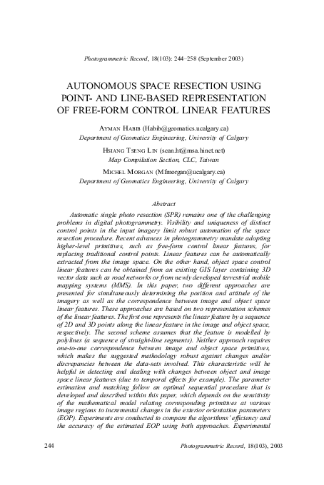 (PDF) Autonomous space resection using Point and Line-Based ...