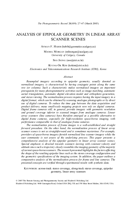 (PDF) Analysis of Epipolar Geometry in Linear Array Scanner Scenes