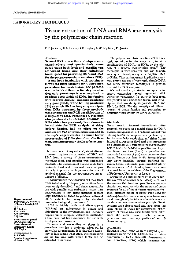 (PDF) Tissue extraction of DNA and RNA and analysis by the polymerase ...
