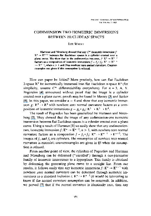 Pdf Codimension Two Isometric Immersions Between Euclidean Spaces