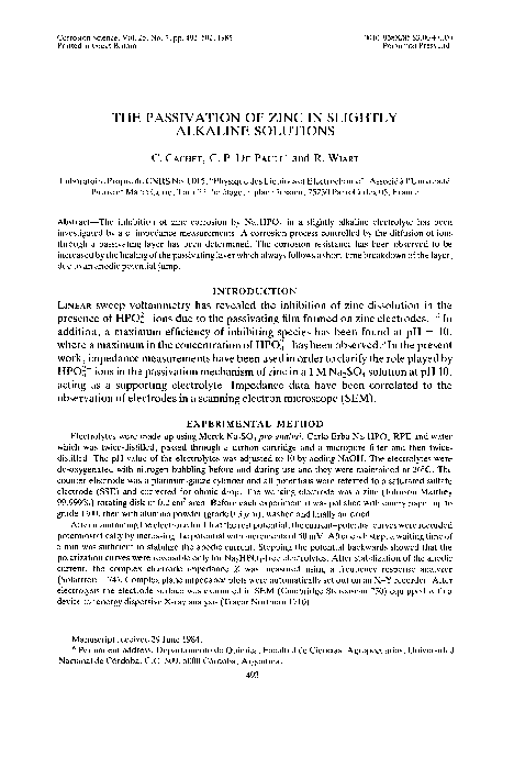 (PDF) The passivation of zinc in slightly alkaline solutions