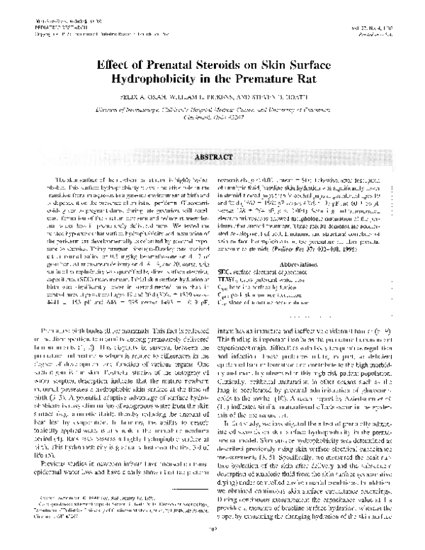 (PDF) Effect of Prenatal Steroids on Skin Surface Hydrophobicity in the ...