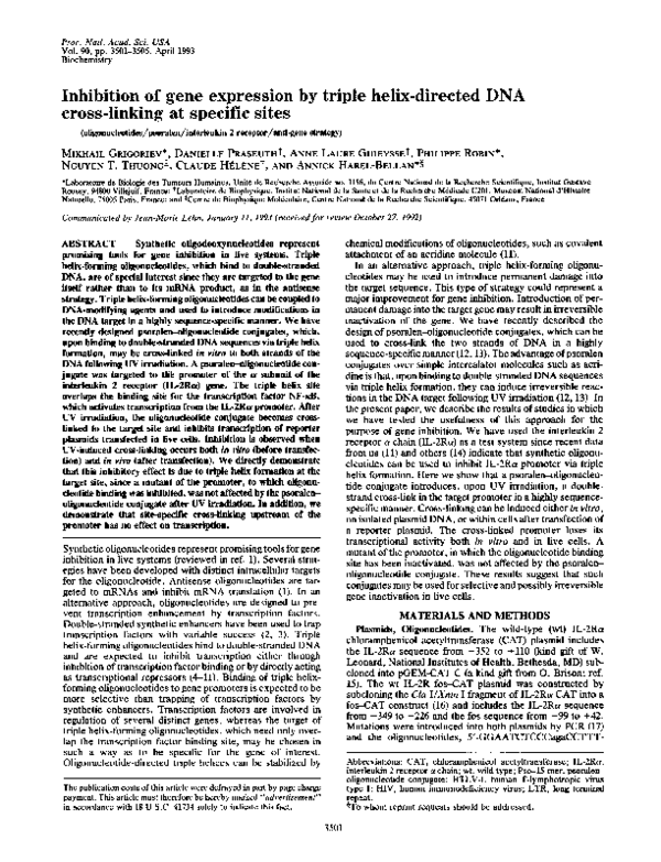 (PDF) Inhibition of Gene Expression by Triple Helix-Directed DNA Cross ...