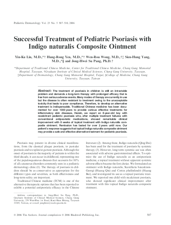 (PDF) Successful Treatment of Pediatric Psoriasis with Indigo naturalis Composite Ointment